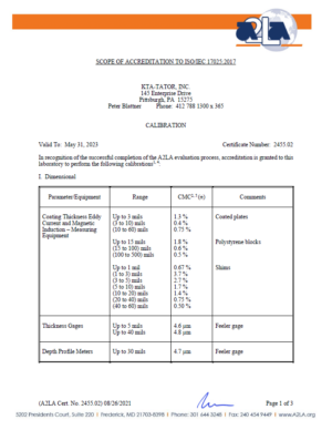 ISO Accreditation | KTA Gage